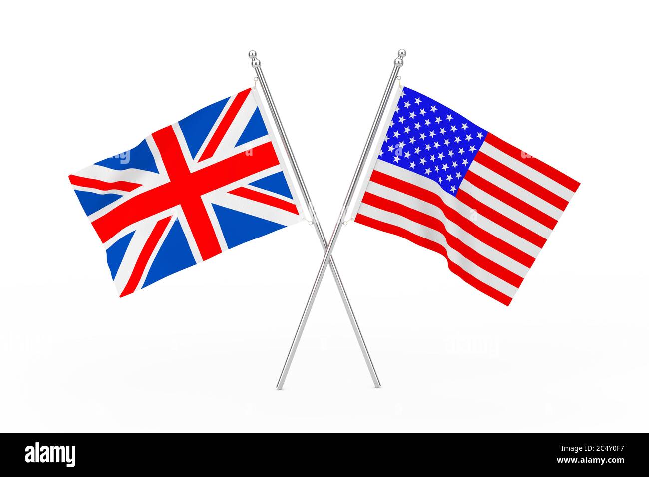 Crossed USA and United Kingdom Flags on a white background. 3d ...