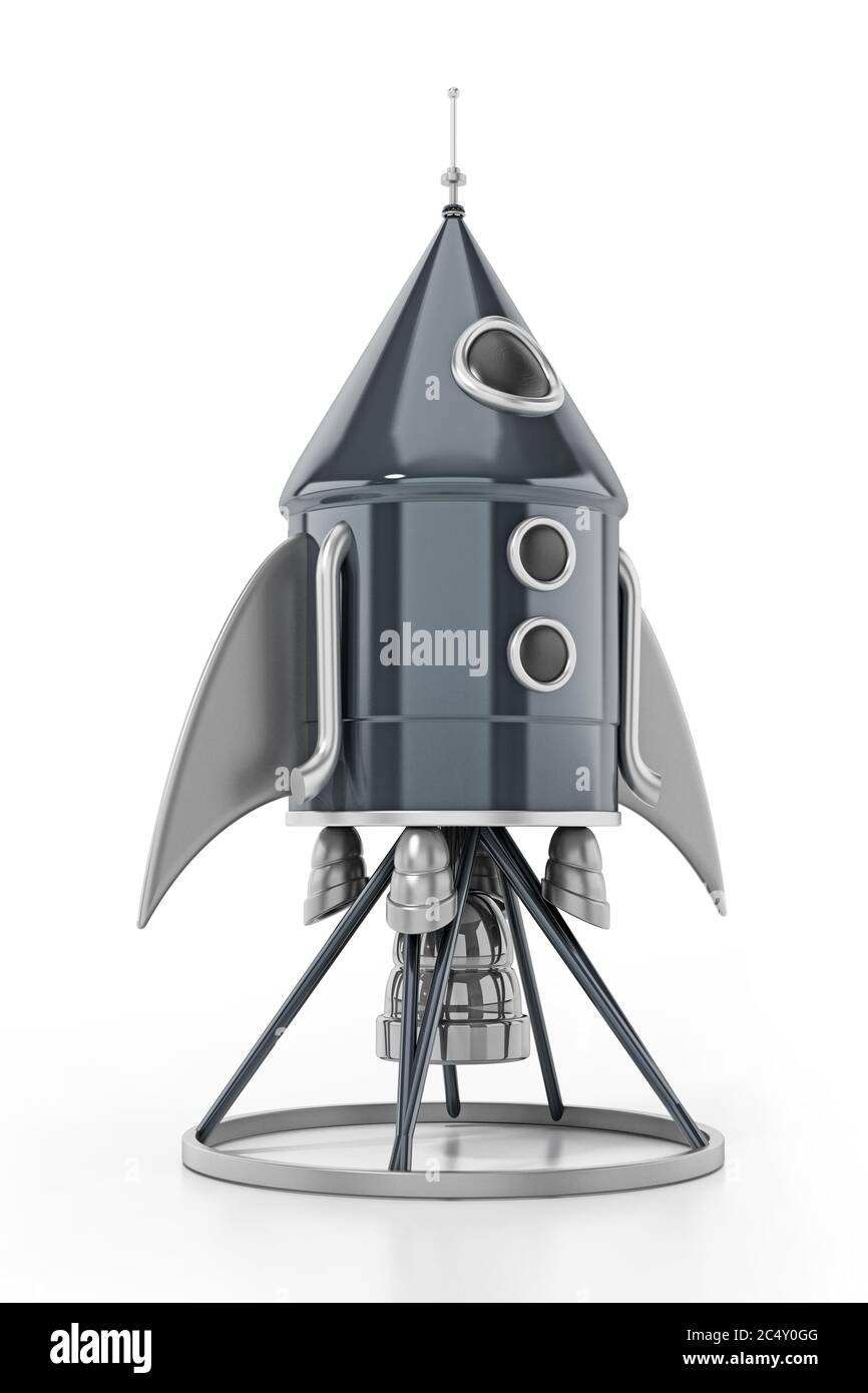 Vintage space rocket isolated on white background. 3D illustration ...