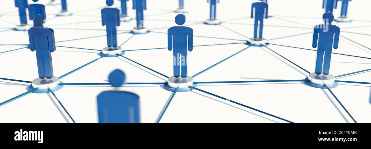 3d Render illustration of teamwork network and community concept, blue ...