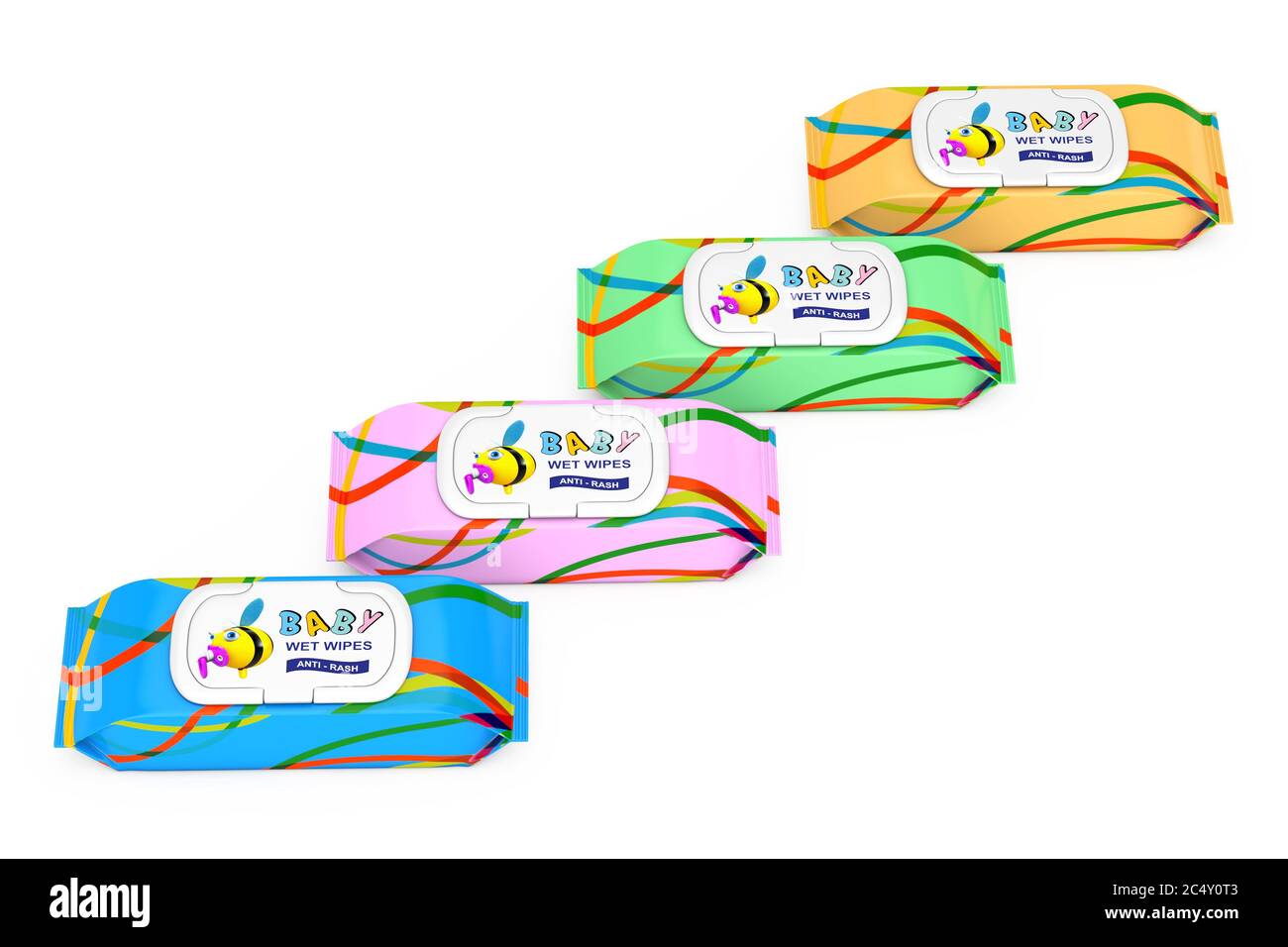 Baby Wet Wipes Color Packages on a white background. 3d Rendering Stock ...
