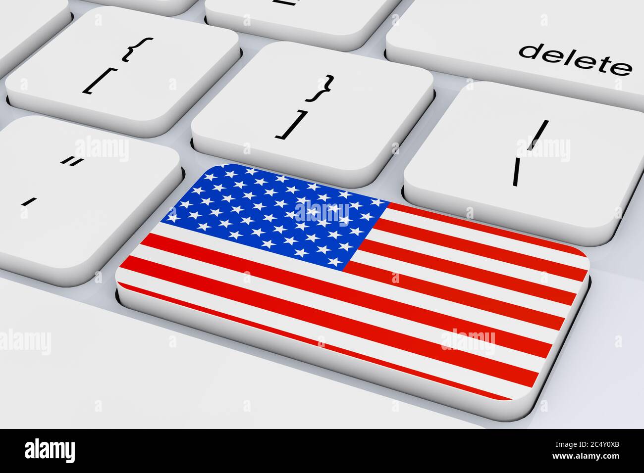 Key with USA Flag on a White PC Keyboard extreme closeup. 3d Rendering ...