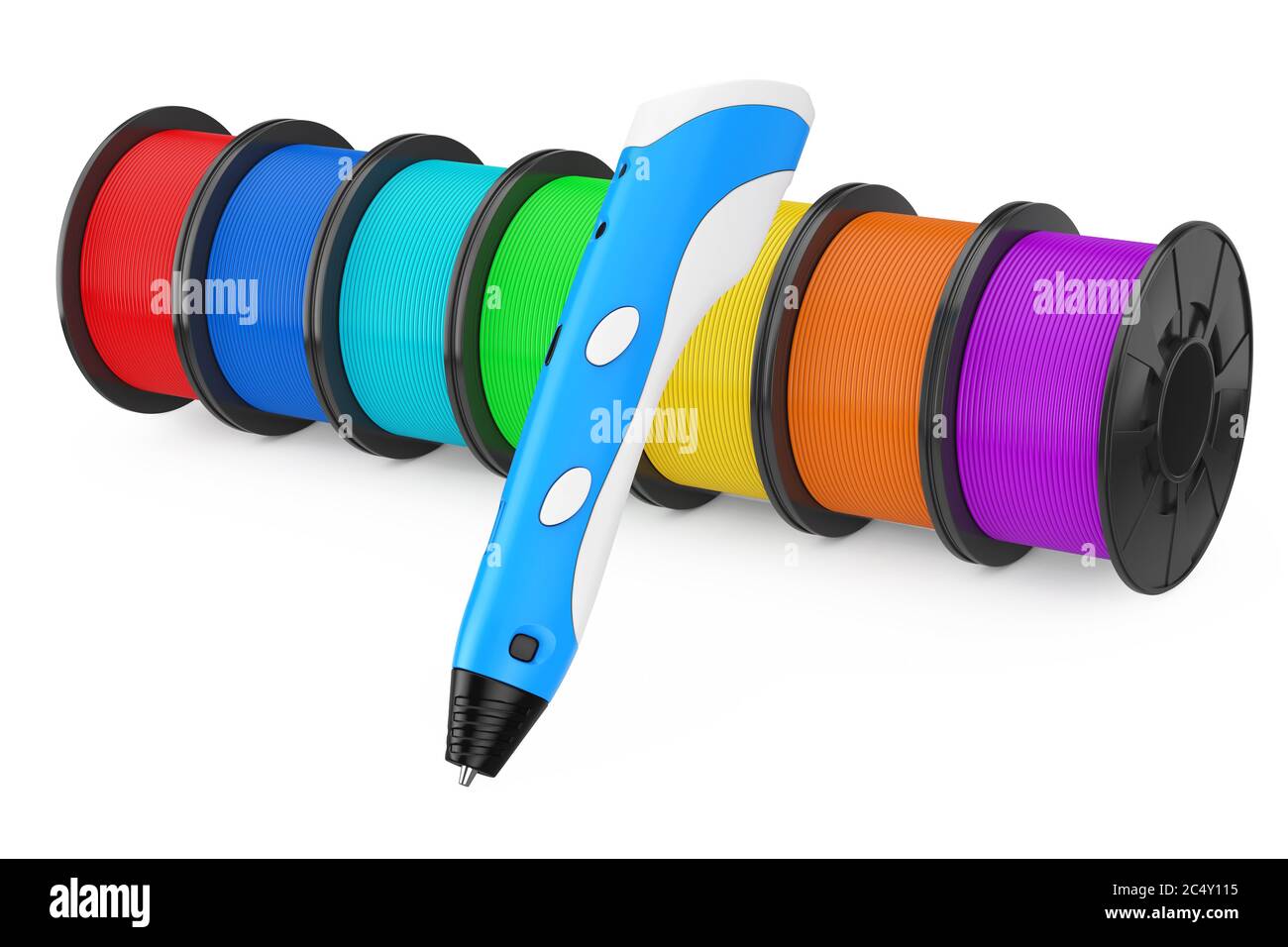 3d Printer Color Filament Coils with 3d Printin Pen on a white ...