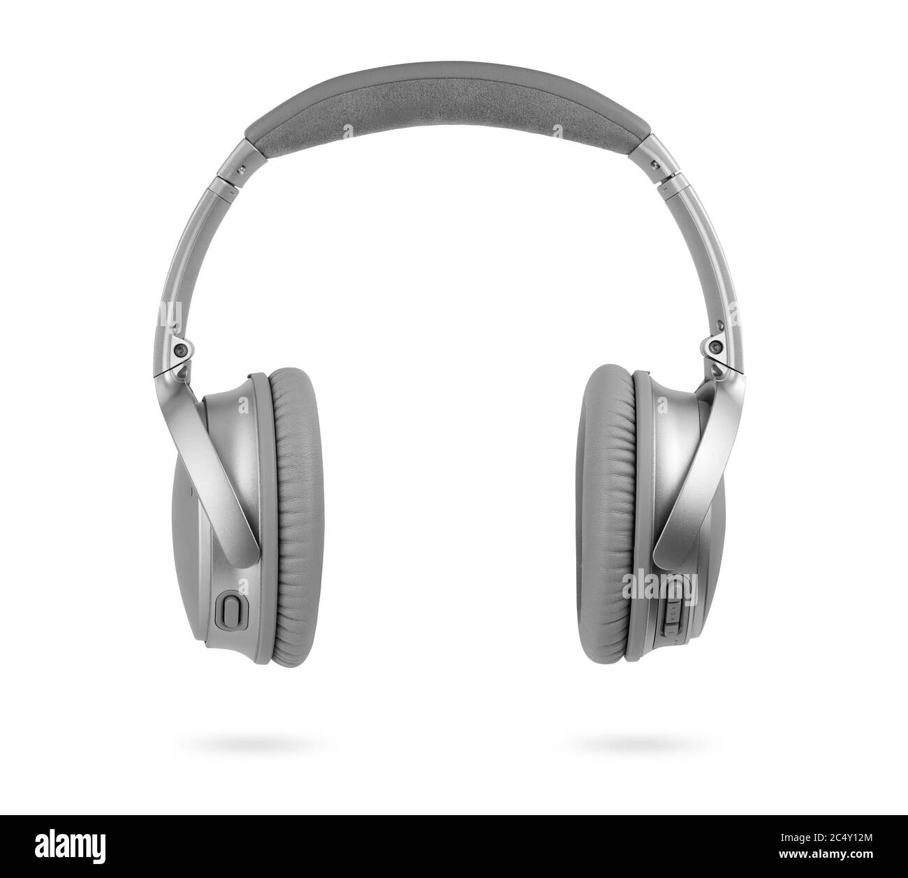 modern silver wireless headphones isolated on white background with ...