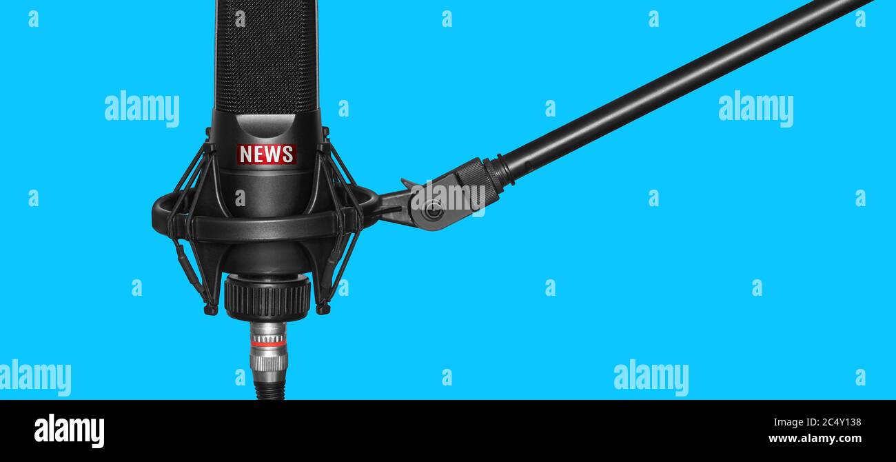 Media Journalist Microphone Cut Out on Blue Background. Mic isolated ...