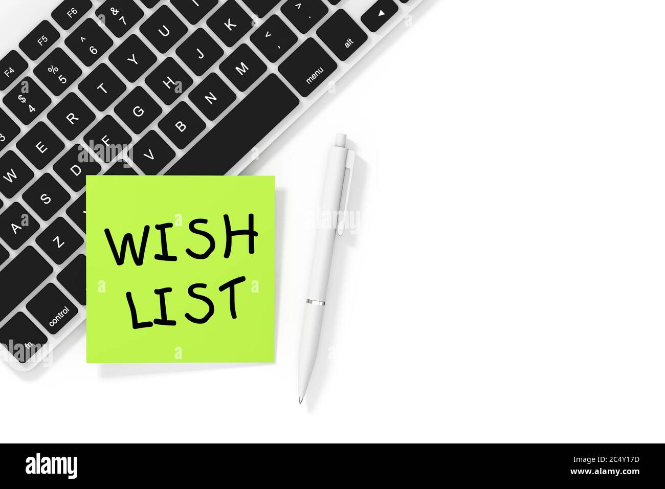 Sticky Note Paper with Wish List Sign, White Pen and Keyboard on a ...
