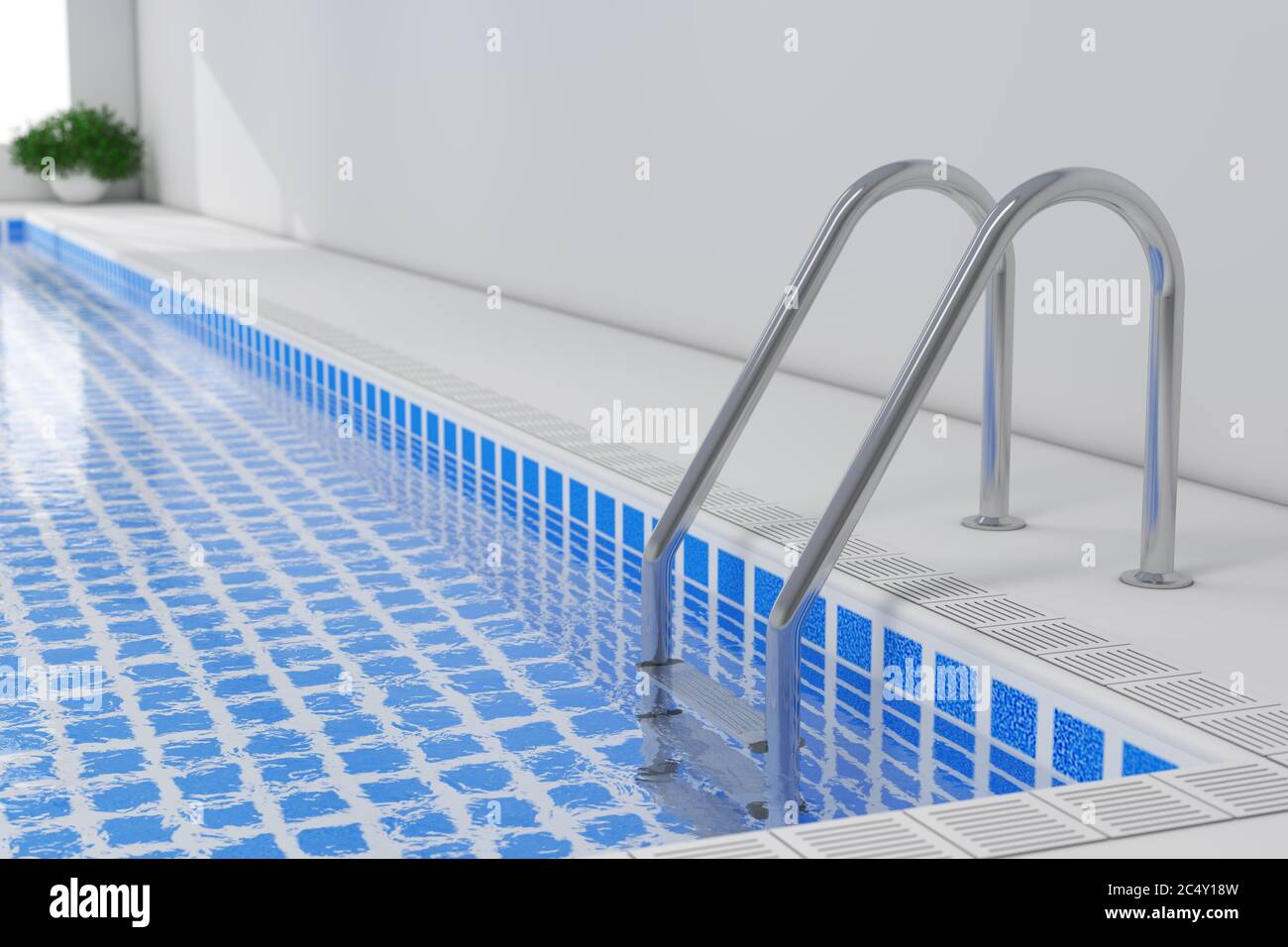 Chrome Swimming Pool Ladder in Swimming Pool Interior extreme closeup ...