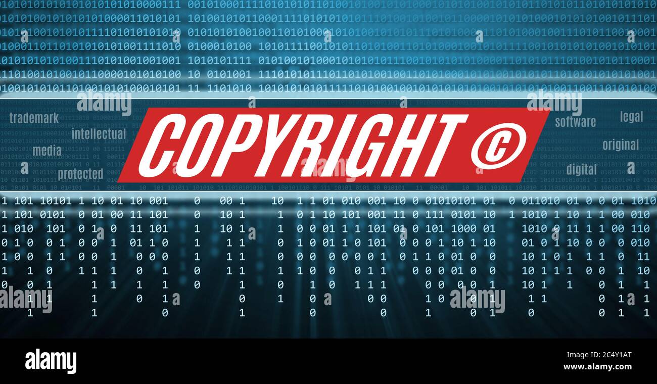 Copyright text over binary code, technology background Stock Photo - Alamy