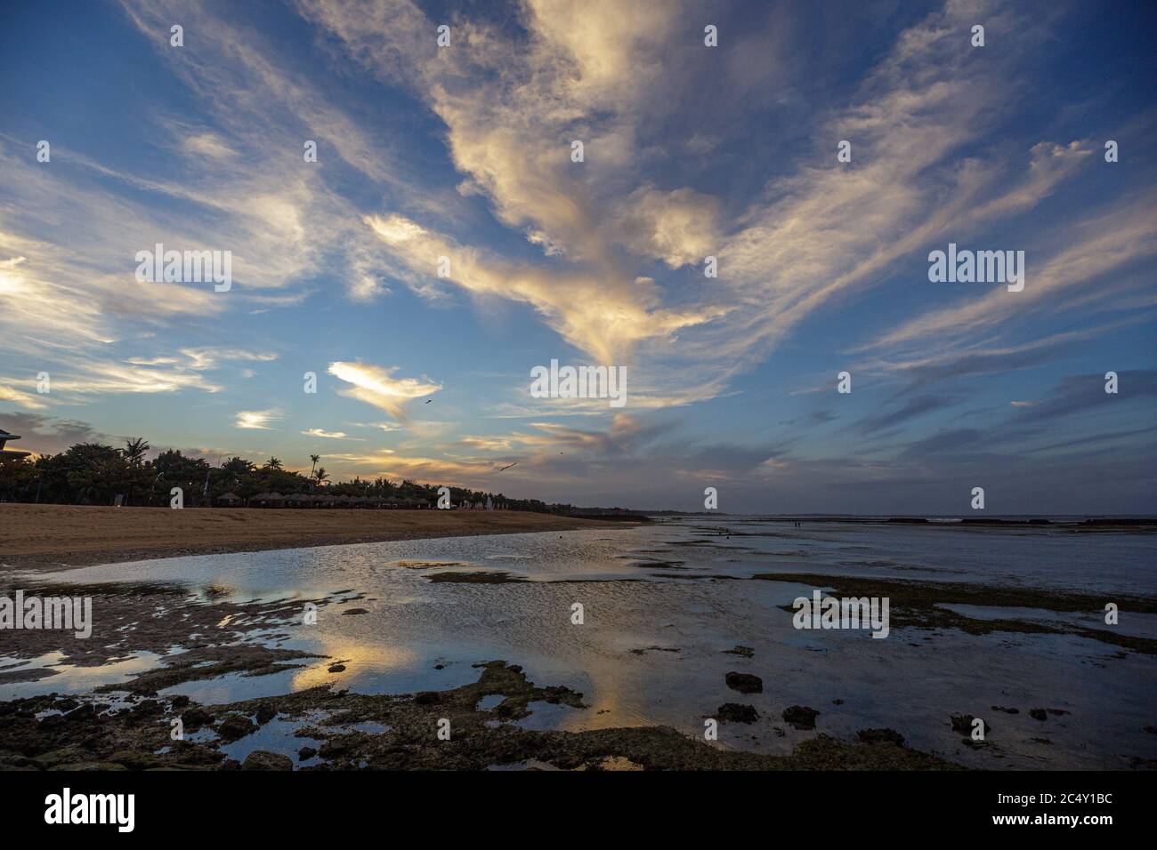 Landscape beautiful colorful golden sunset blue sky Bali, Indonesia ...