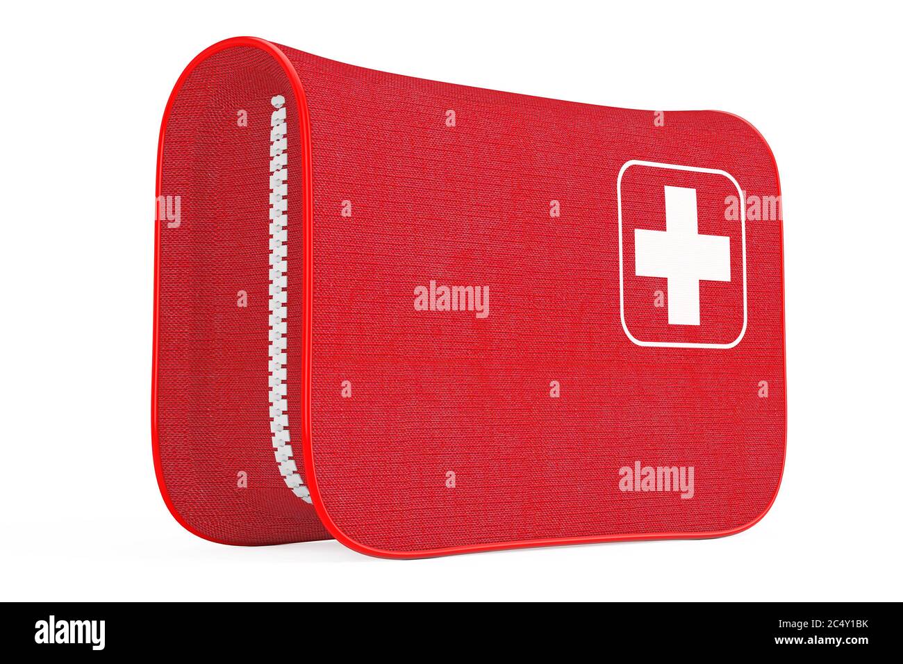 Red First Aid Kit Soft Bag with White Cross on a white background. 3d ...