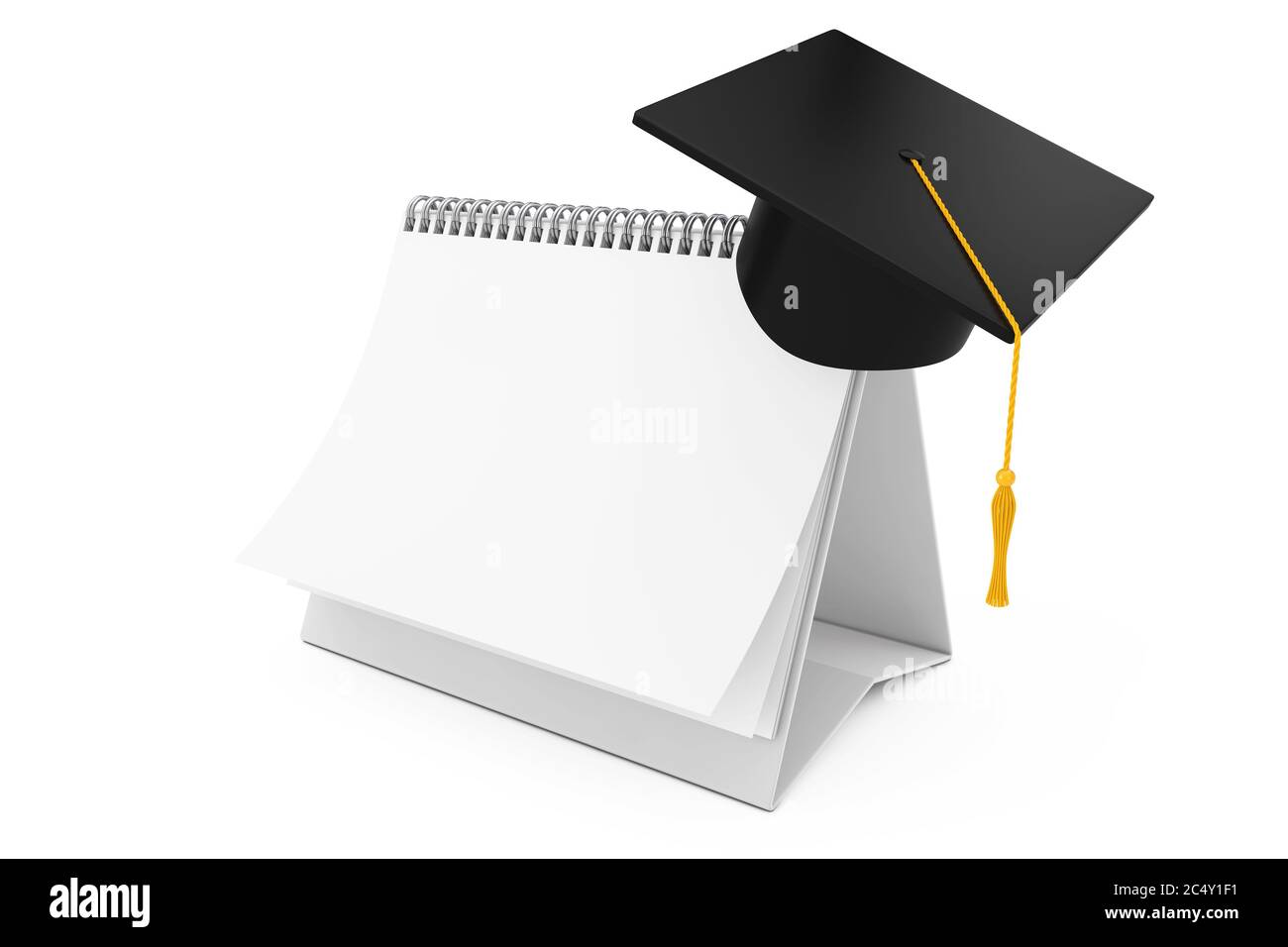 Graduation Academic Cap over Blank Paper Desk Spiral Calendar on a ...