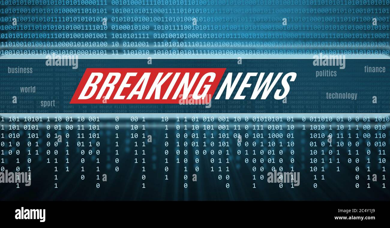 breaking news icon over binary code, technology background Stock Photo ...