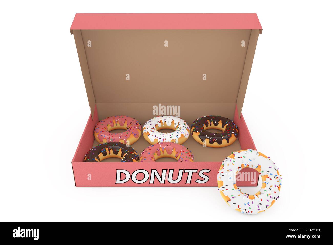 Assorted Sweet Donuts in a Paper Cardboard Box on a white background ...