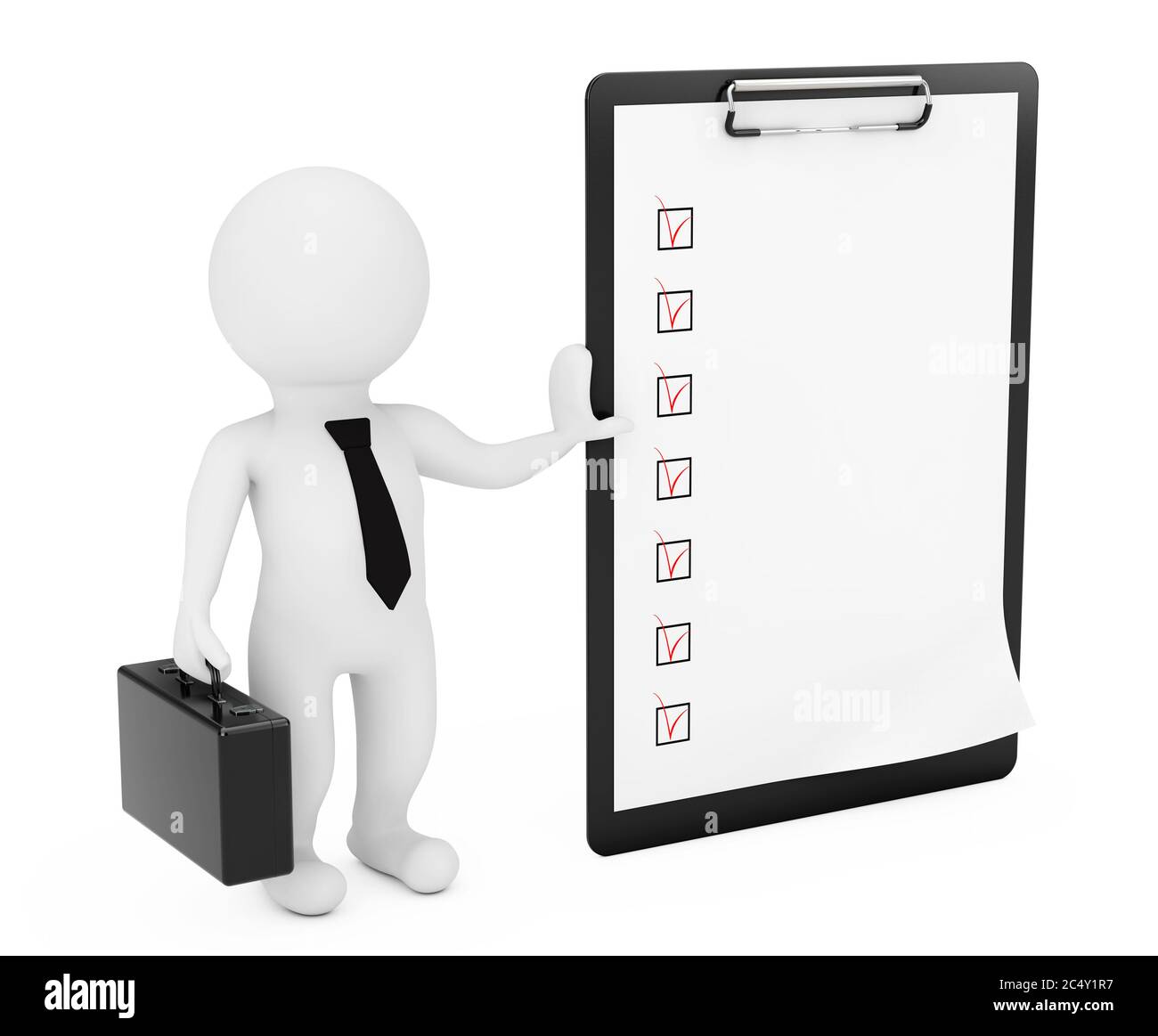 3d Person Businessman Holding Clipboard with Checklist on a white ...