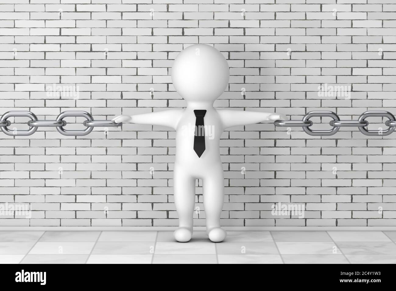3d Person Businessman Holding Chain Together in front of brick wall. 3d ...