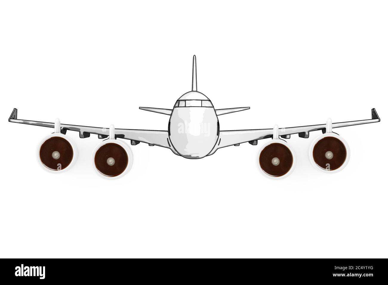 Fly in New Day Concept. Modern Airplane with Coffee Cups as Jet Engine ...