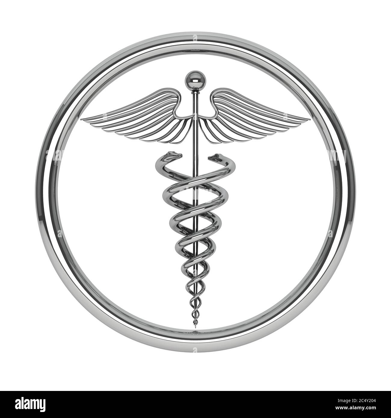 Silver Medical Caduceus Symbol on a white background. 3d Rendering ...