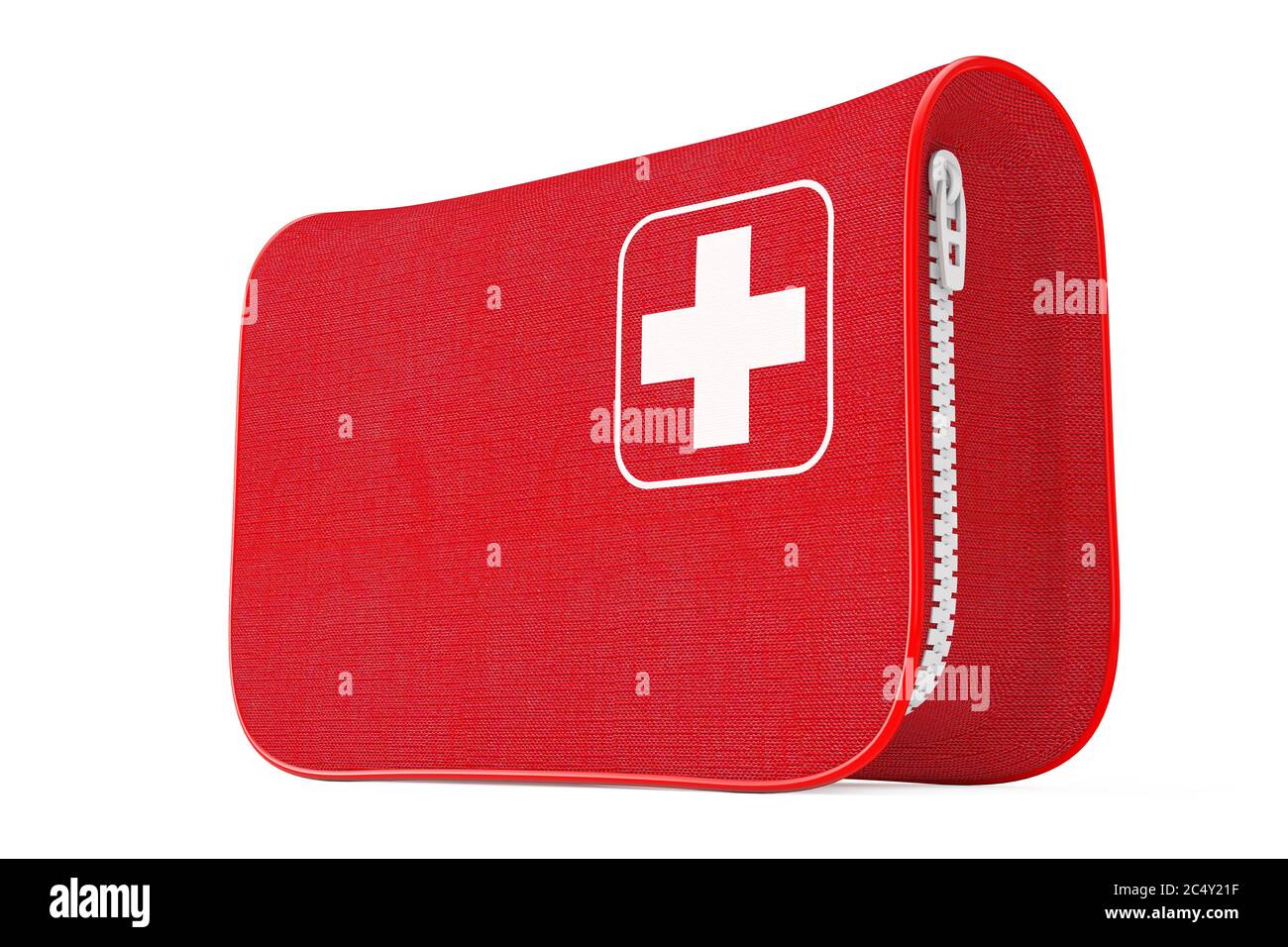 Red First Aid Kit Soft Bag with White Cross on a white background. 3d ...