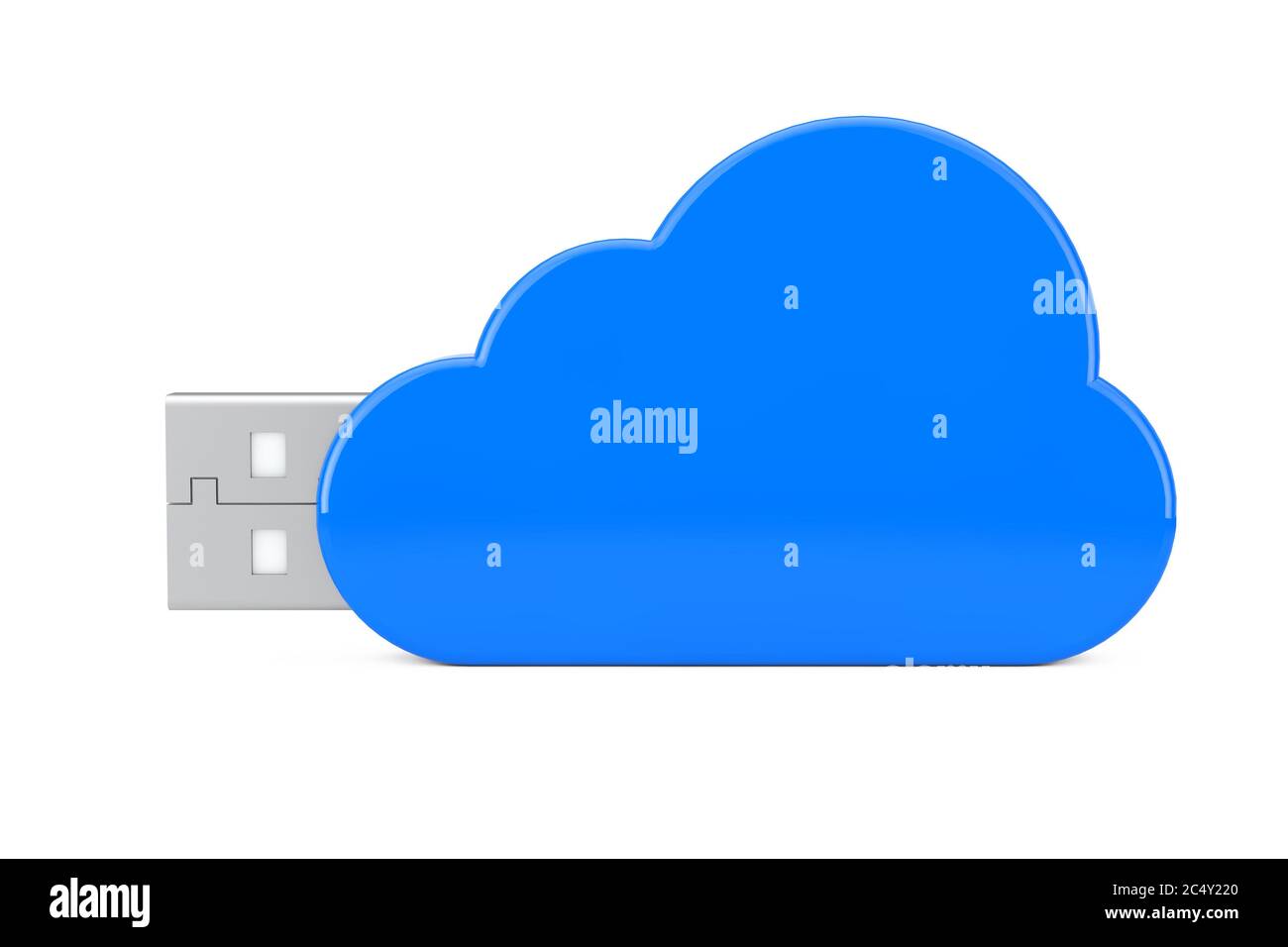 Blue Usb Flash Drive in Cloud Shape on a white background. 3d Rendering ...