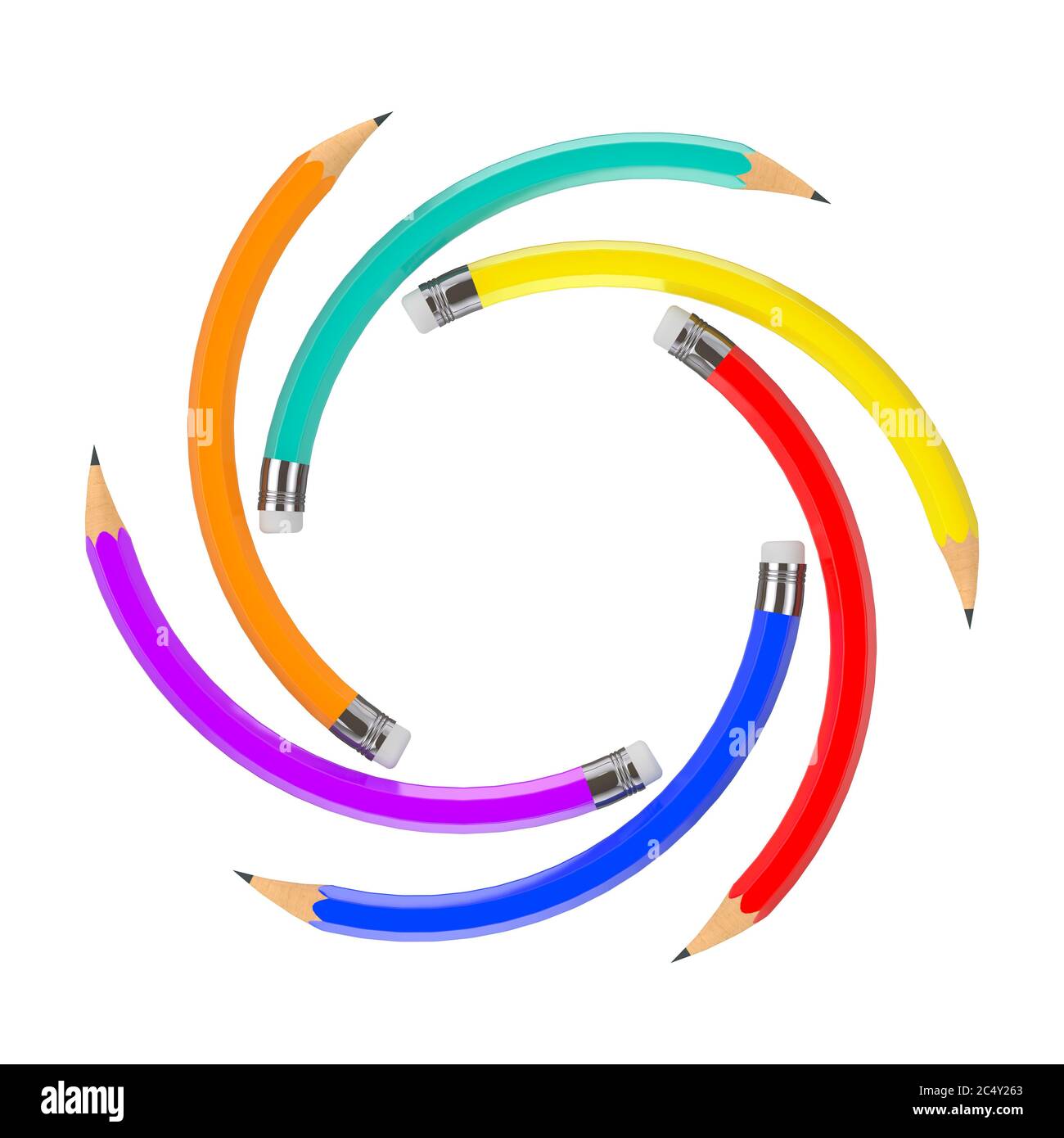 Set of Color Pencils Bend in Circle Shape on a white background. 3d ...