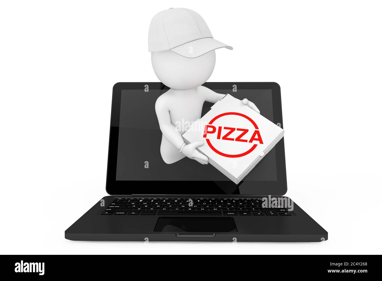 Online Pizza Concept. 3d Character Pizza Dealer Deliver Pizza Through ...