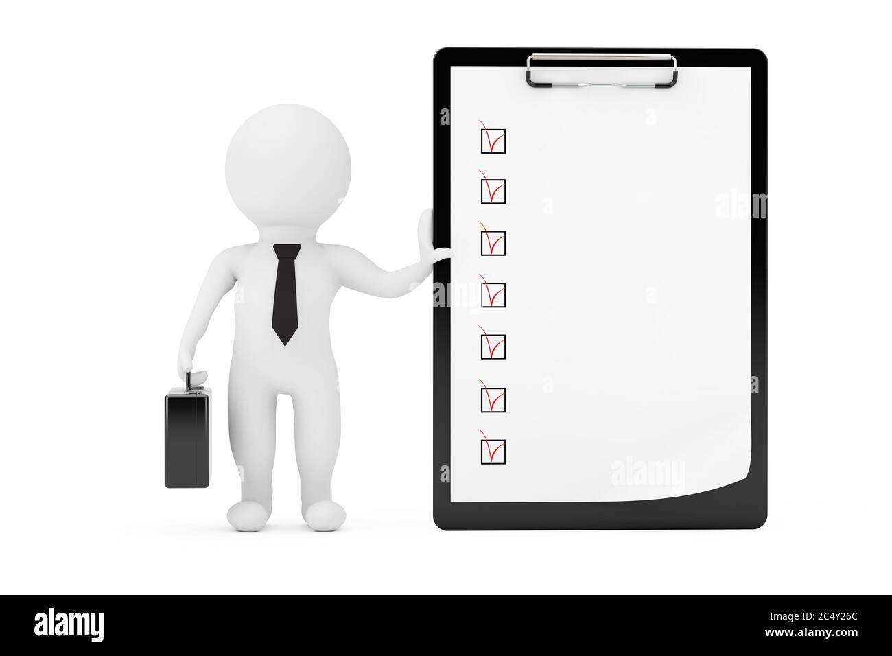 3d Person Businessman Holding Clipboard with Checklist on a white ...