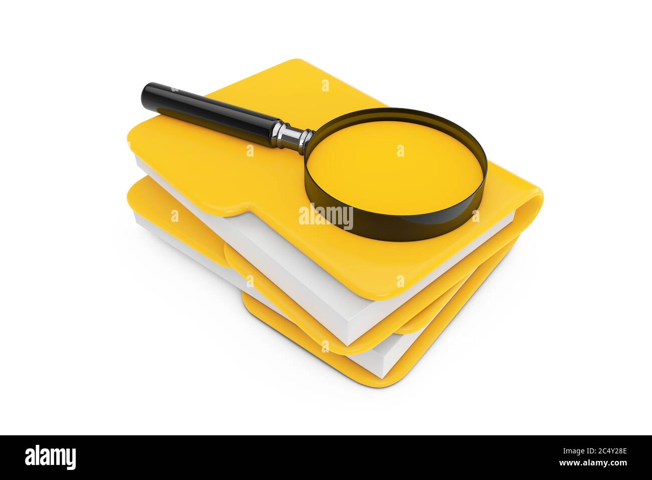 Search Files Concept. Magnifying Glass over File Folders on a white ...