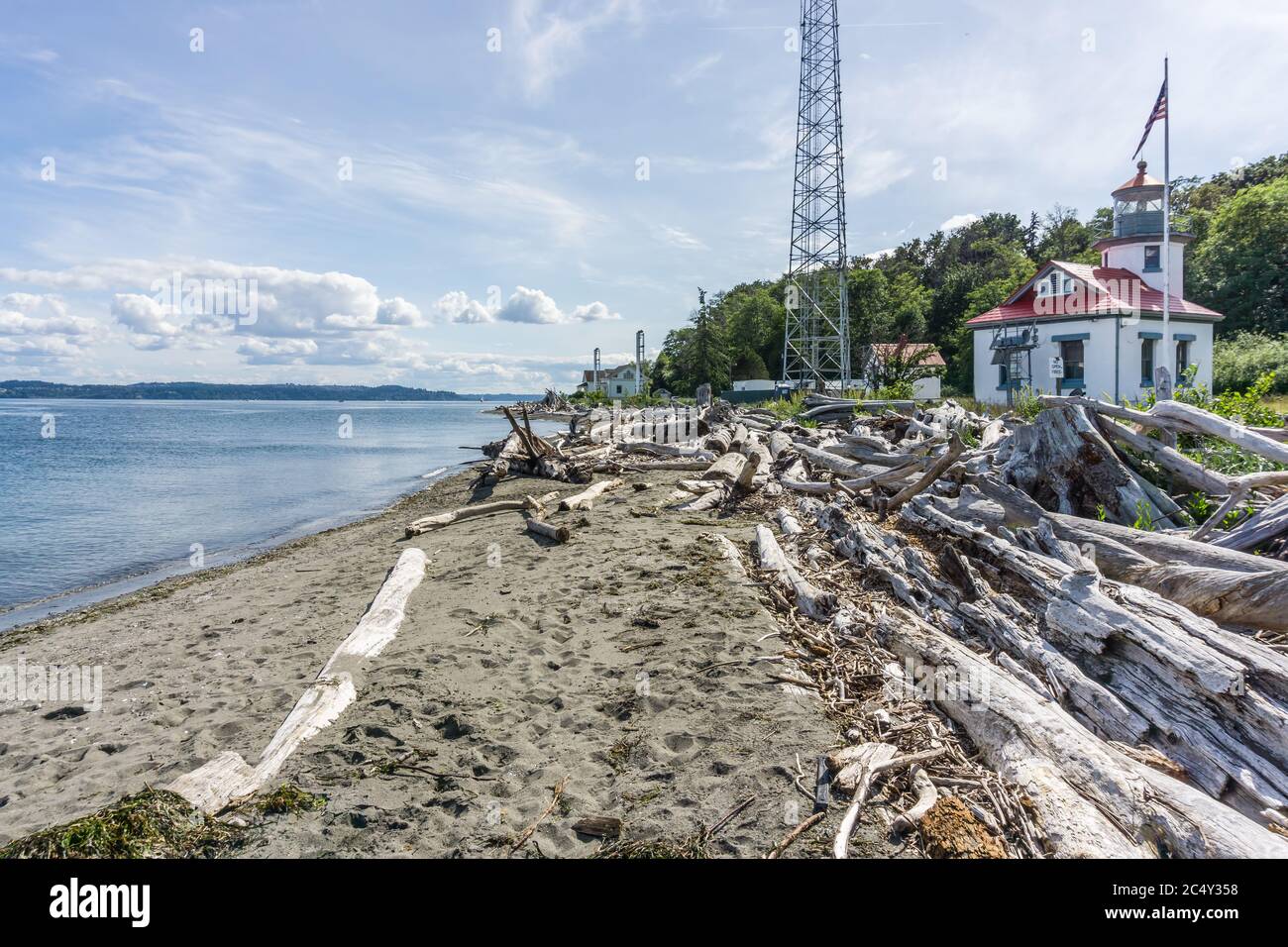 Buildings line the shore on Vashon Island in Washington State Stock ...