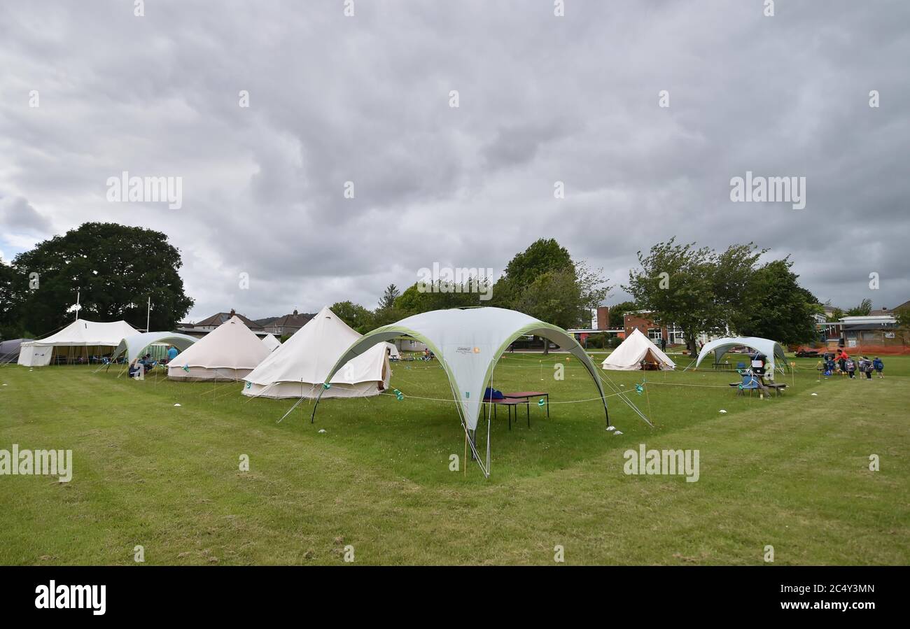 Tents in the school field at Llanishen Fach Primary School in Cardiff ...