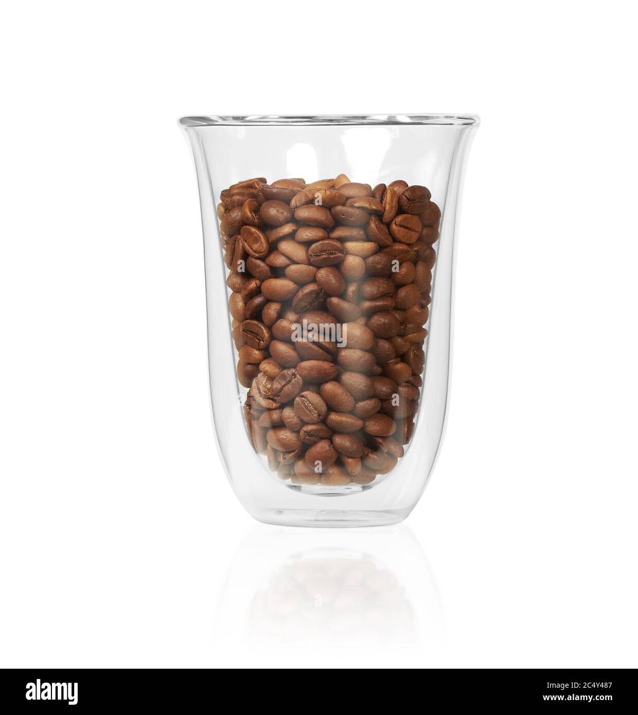 double wall glass with coffee beans isolated on white background with ...