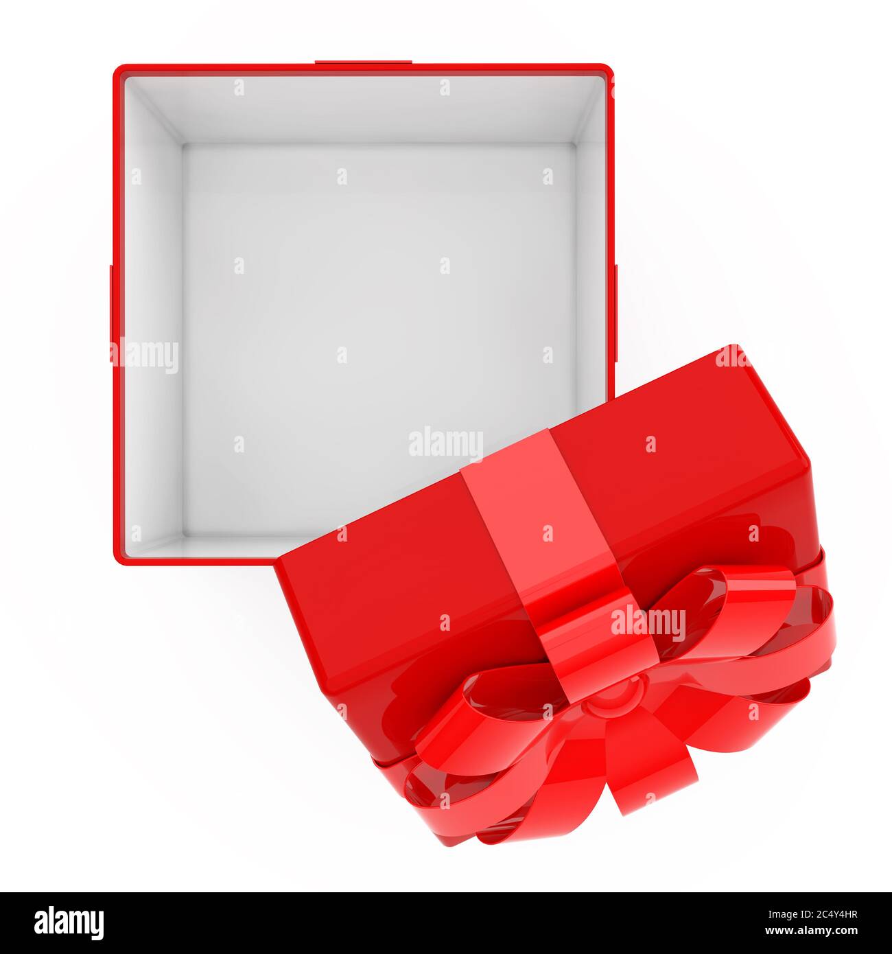 Opened Red Gift Box with Red Ribbon Top View on a white background. 3d ...