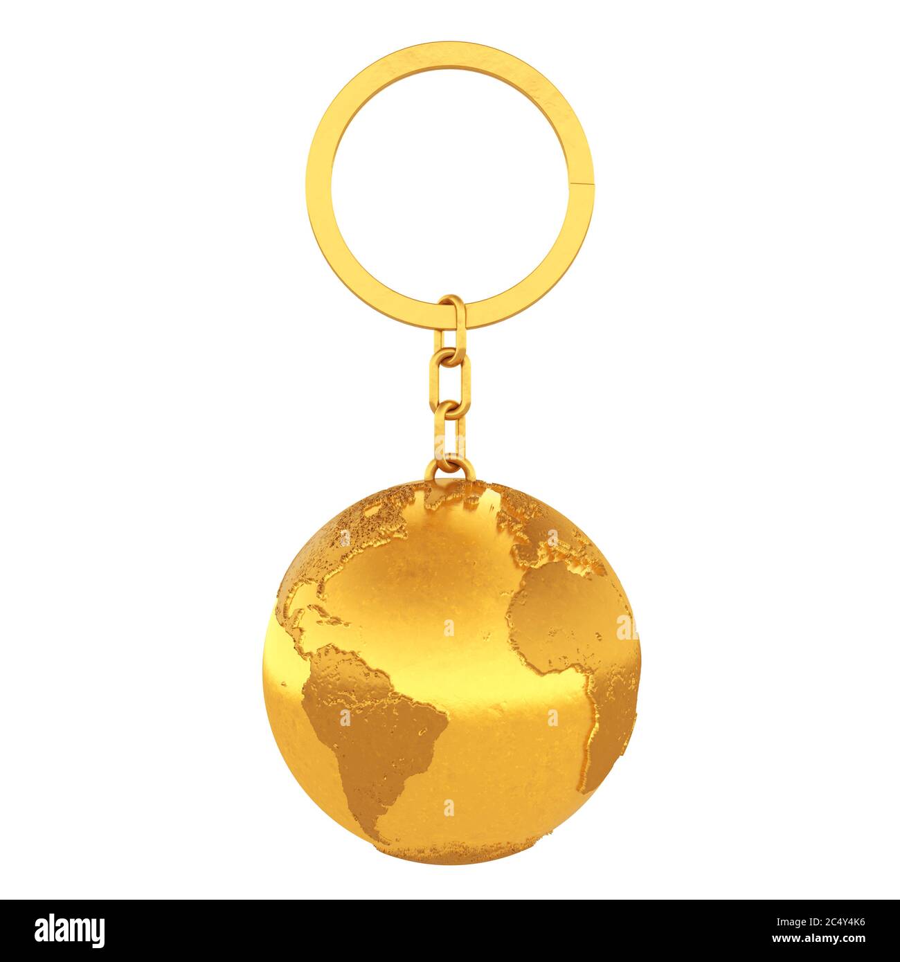 Golden Keychain as Earth Globe on a white background. 3d Rendering ...
