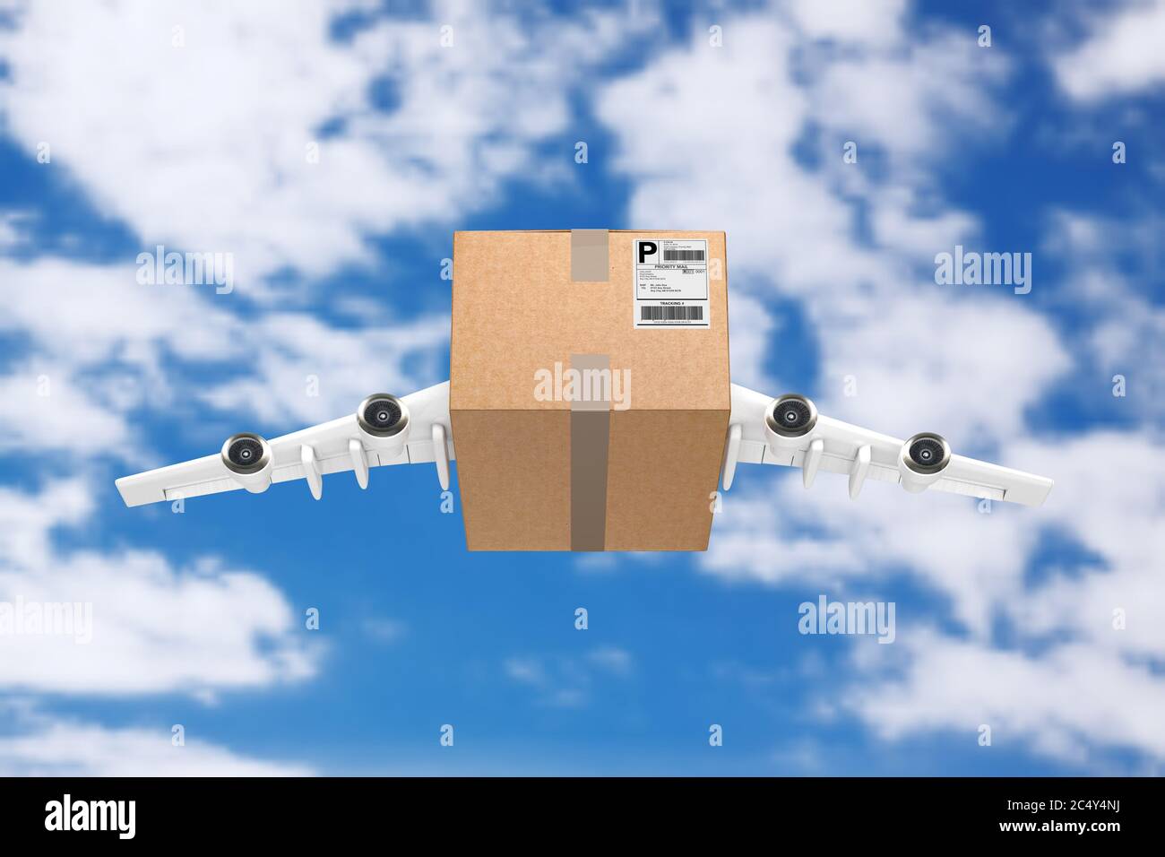 Airmail Shipping Concept. Cardboard Box Parcel with Jet Engines and ...