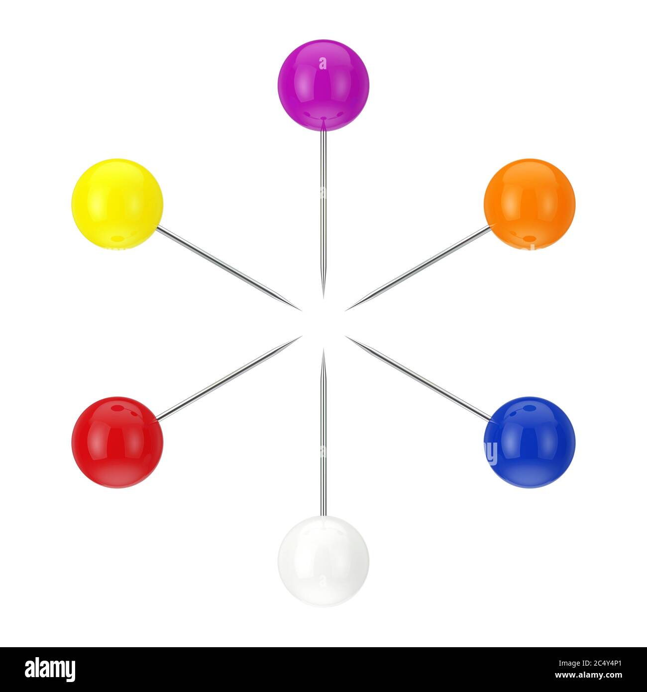 Colourful Pin Pointers Extreme Closeup on a white background Stock ...