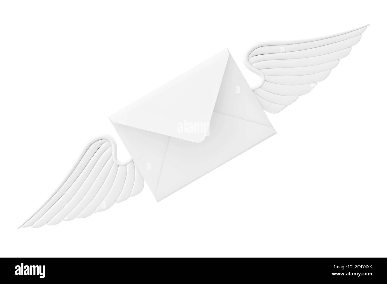 Flying White Envelope Letter with Wing on a white background. 3d ...