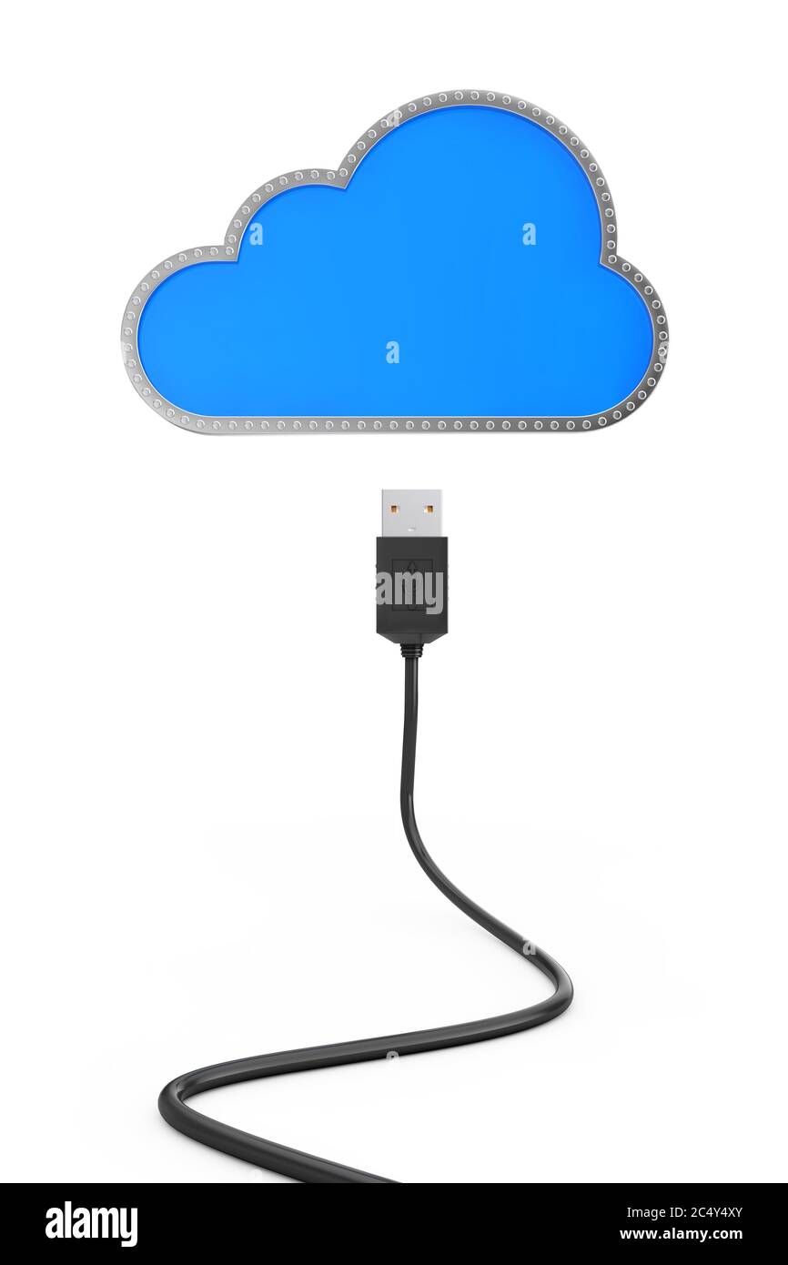 USB Cable Connected to the Cloud Storage on a white background. 3d ...
