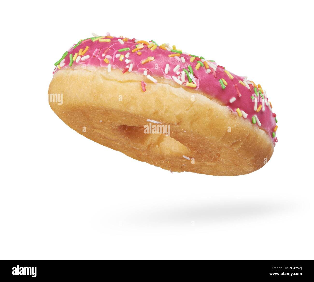 Donut with colorful sprinkles isolated on white background. bottom view ...