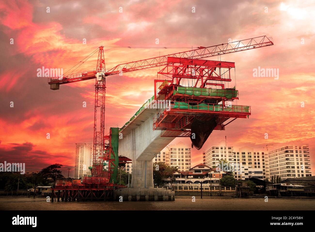 sky train under construction at twilight Stock Photo - Alamy