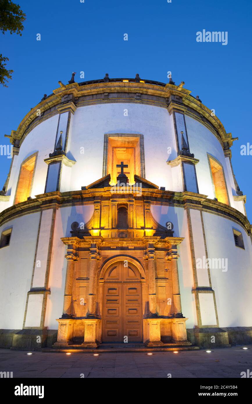 Night view of the exterior of the Serra do Pilar monastery in Porto ...