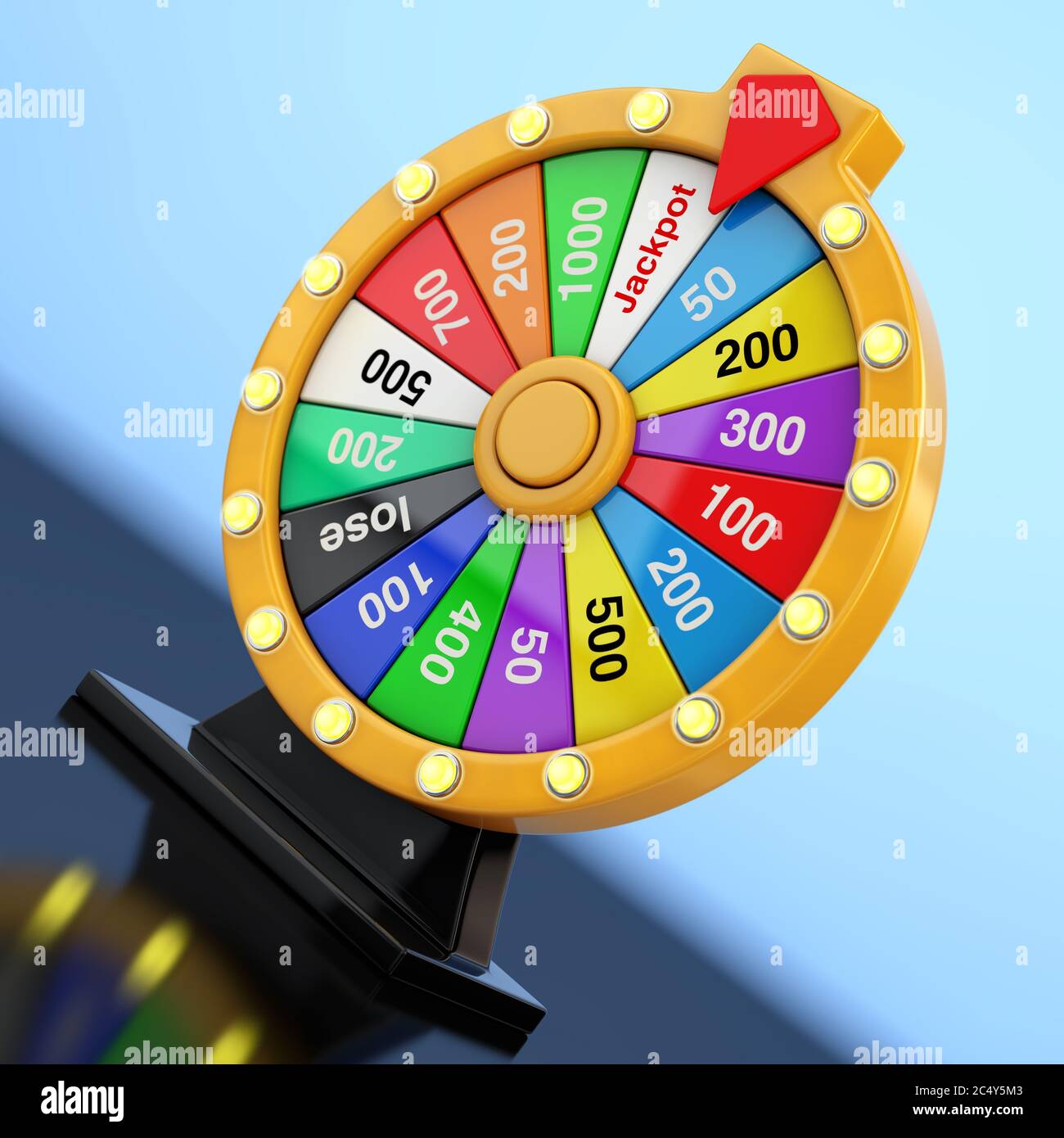 Luck and Fortune Concept. Spinning Colorful Fortune Wheel on a blue ...