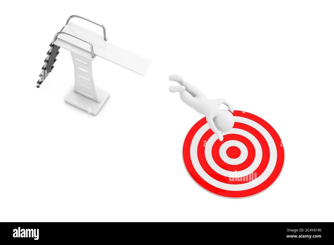 3d Person Jump from Jump Board to Red Target Plate on a white ...