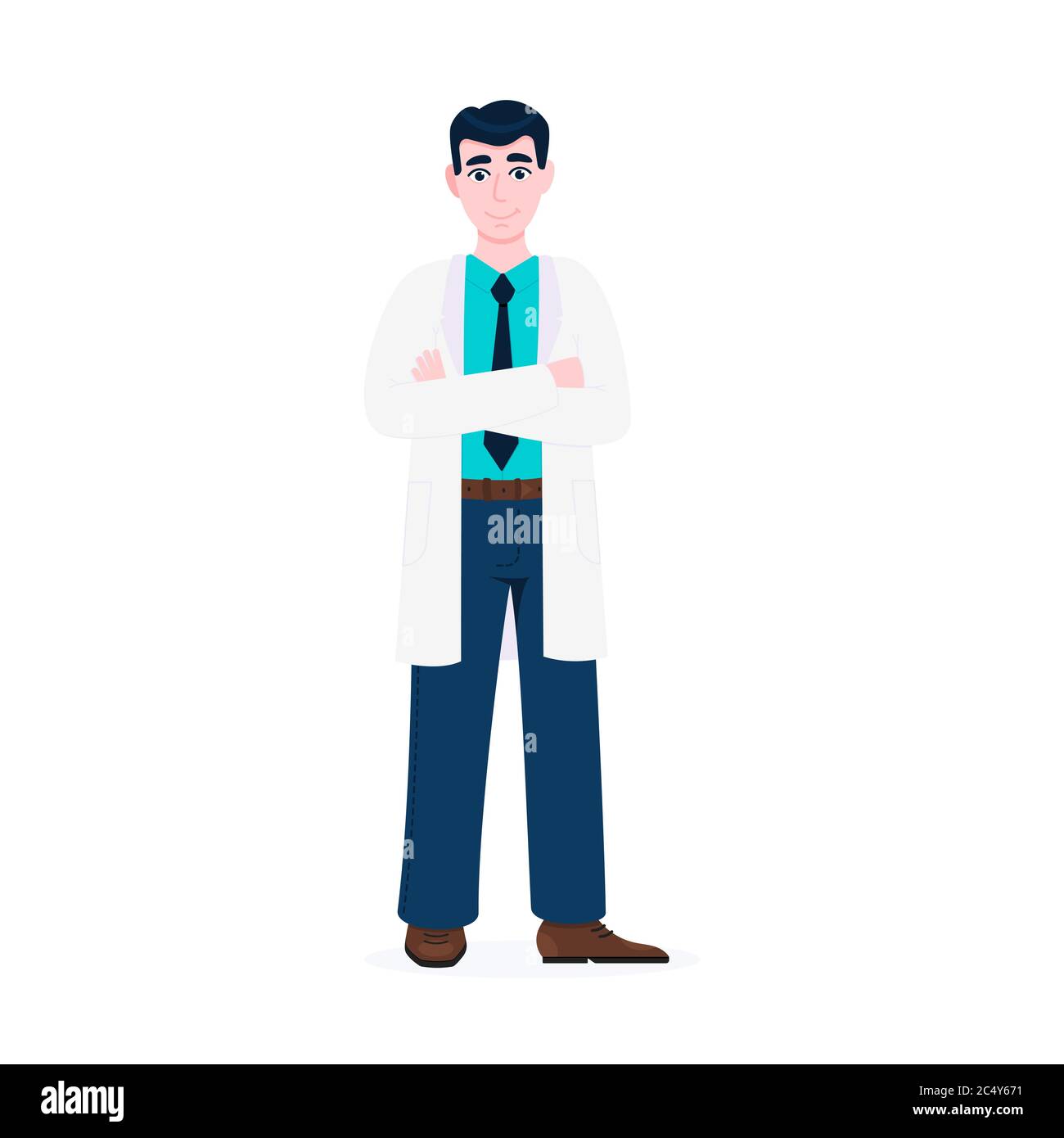 Doctor standing and hold crossing his hands flat style design vector ...
