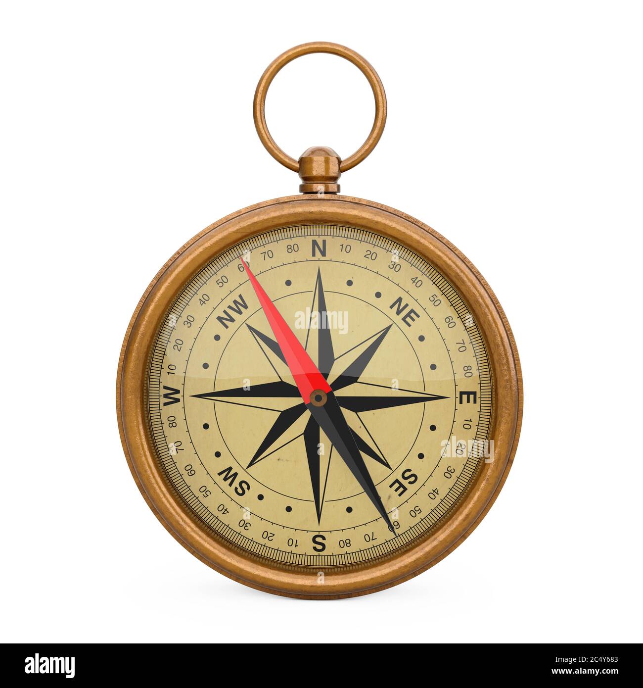 Glossy Bronze Vintage Compass with Windrose on a white background. 3d ...