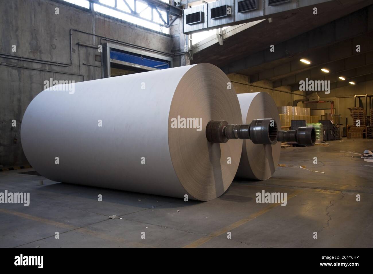 Paper and pulp mill plant - Rolls of cardboard and unfinished paper ...