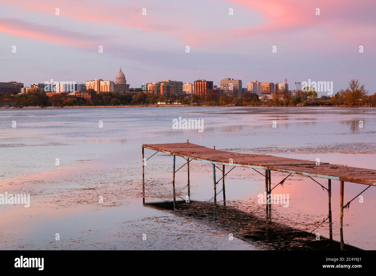Madison downtown skyline with Wisconsin State Capitol building dome as ...