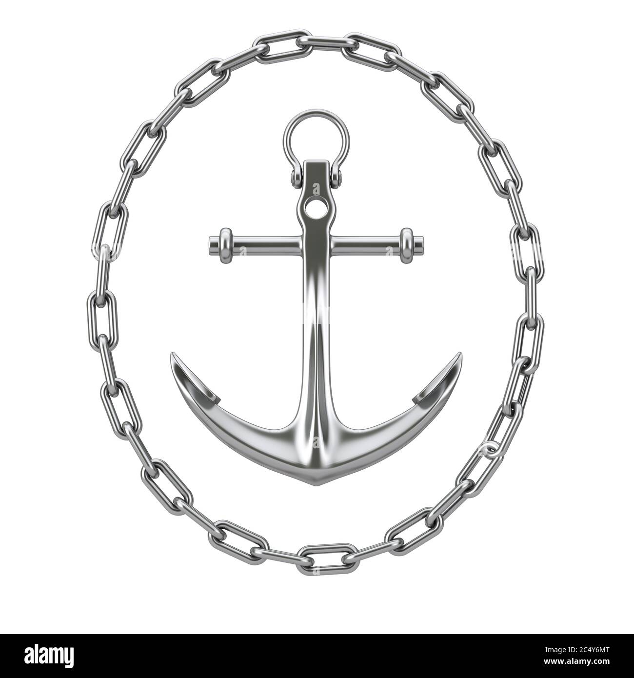 Nautical Anchor with Circular Chain Frame on a white background. 3d ...