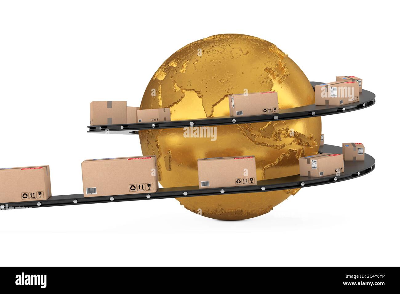 Global Shipping and Logistic Concept. Golden Earth Globe Surrounded by ...