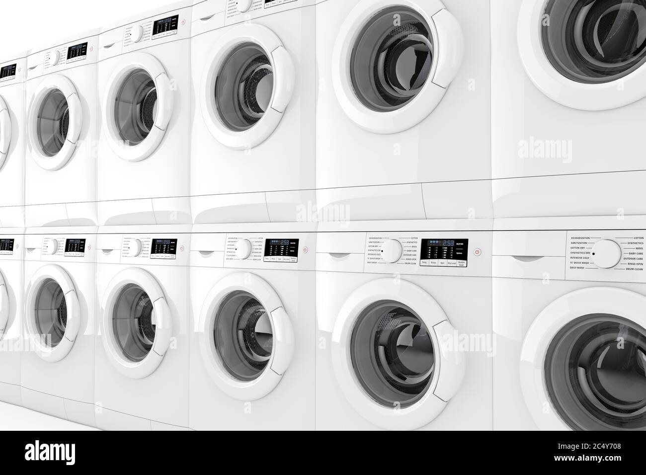 Row of Modern Washing Machines on a white background. 3d Rendering ...