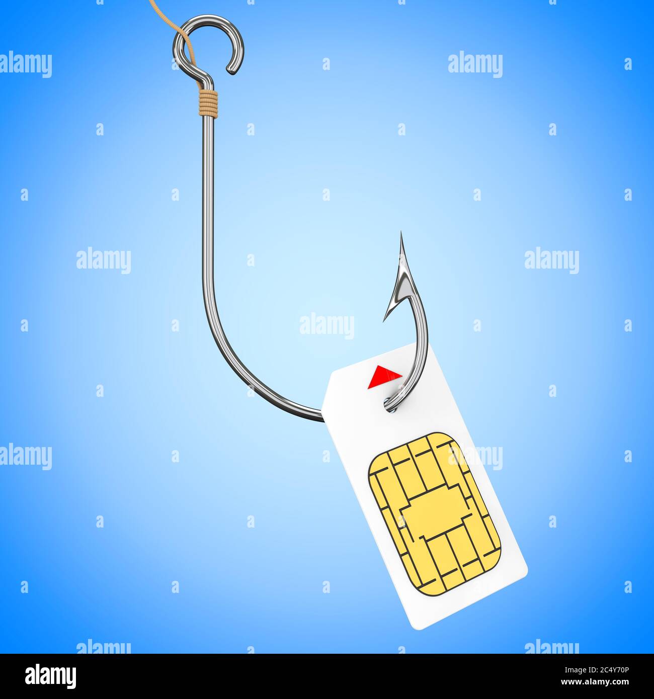 Sim Card with Fishing Hook on a blue background. 3d Rendering Stock ...