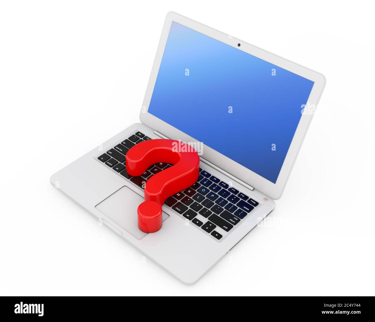 Computer Online Help Information Concept. Red Question Mark over Laptop ...