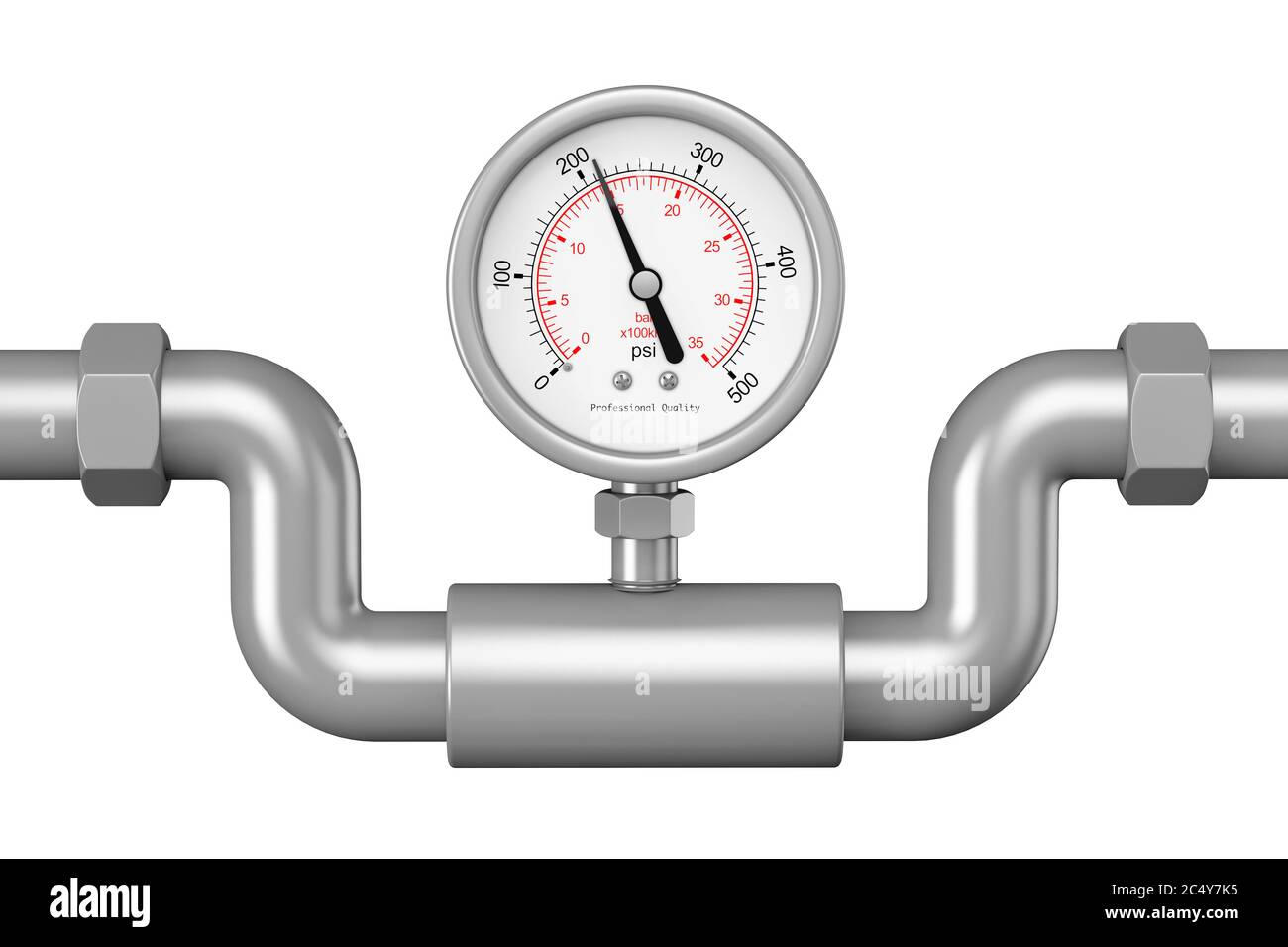 Pressure Gauge Manometer in Industrial Pipe on a white background. 3d ...